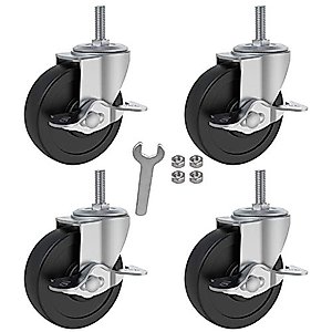 AAGUT 3" Steel Wire Shelving System Casters, 5/16"-18 x 3/4" stem casters with 4 Nuts and Spanner, Set of 4