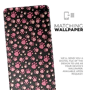 DesignSkinz Pink Paw Prints on Black Protective Vinyl Decal Wrap Skin Cover Compatible with The Samsung Galaxy S20 (Screen Trim & Back Glass Skin)