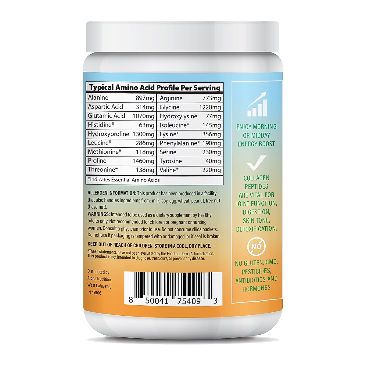 ABOUT YOUR COLLAGEN Peptide Energy Collagen Powder Hair, Nail, Skin, Type I & III,Caffeine for Energy, Vitamin C, Biotin, Hyaluronic Acid, Zero Sugar – 8.92 oz (Mango Passion)