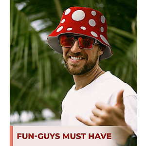 Shrumiez Red Mushroom Hat - Mushroom Bucket Hat for Mario Toad Toadstool Toadette Rave Cosplay Costume Outfit Adult Women Men