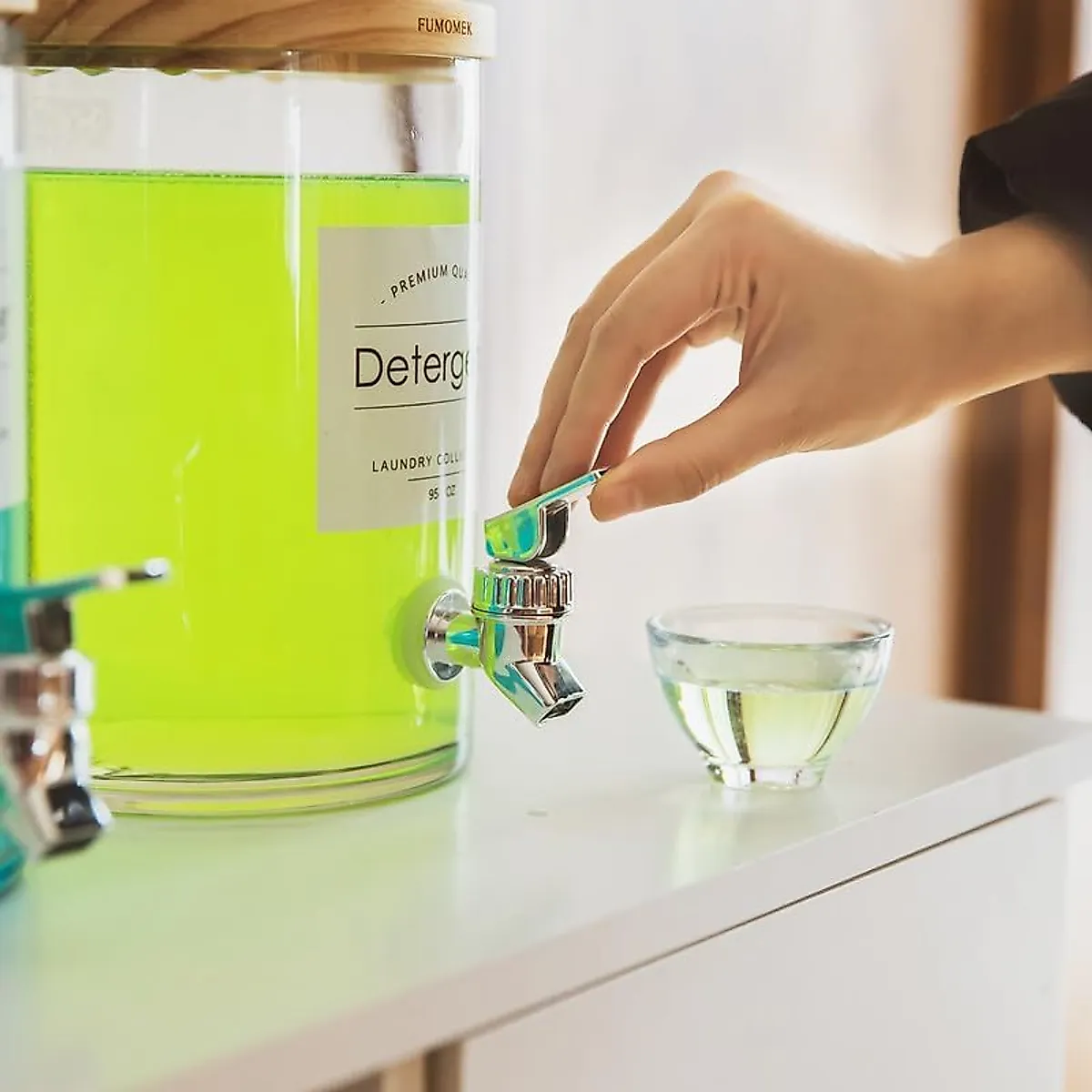 2 Pack Laundry Detergent Dispenser Glass Liquid Laundry Detergent Dispenser with Spout Laundry soap Dispenser with Labels Fabric Softener Dispenser