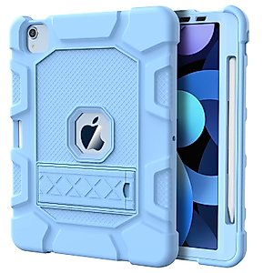 Azzsy Kids Case for iPad Air 5th / 4th Generation 10.9 Inch 2022/2020, [Support 2nd Gen Apple Pencil Charging] Heavy Duty Shockproof Rugged Protective Case for iPad Air 5/4 10.9 Inch, Sky Blue