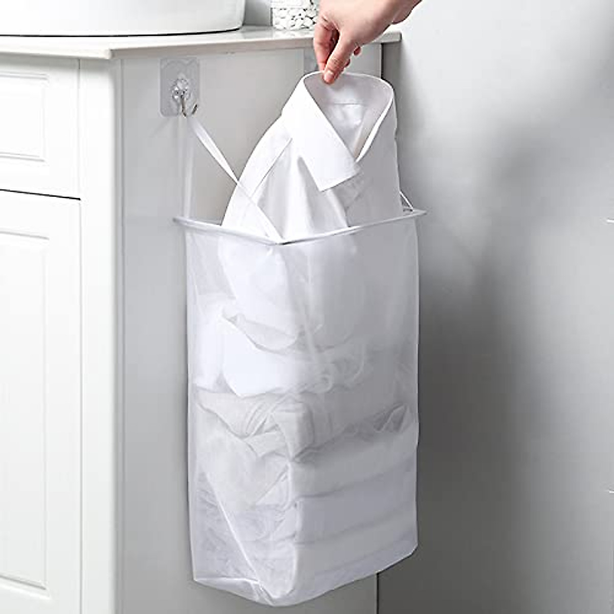 Valink Hanging Laundry Hamper, Over The Door Hamper Wall Mounted Bathroom Cloth Mesh Bag Storage, Bathroom Cloth Mesh Bag for Room