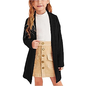 Lamuusaa Toddler Kid Baby Girls Knitted Cardigan Sweater Long Sleeve Knitted Open Front Coats Jacket Solid Outwear Knitwear (Long-Black, 2-3T)