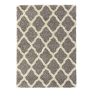 Sweet Home Stores Cozy Shag Collection Grey and Cream Moroccan Trellis Design Shag Rug (3'3"X4'7") Contemporary Living and Bedroom Soft Shaggy Area Rug