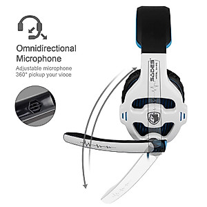 SADES SA810 Gaming Headset Stereo Surround Sound Headphones Volume Control Bass Gaming Headphones with Noise Isolating Microphone for Xbox One PS4 PC Laptop Mac(White and Blue)