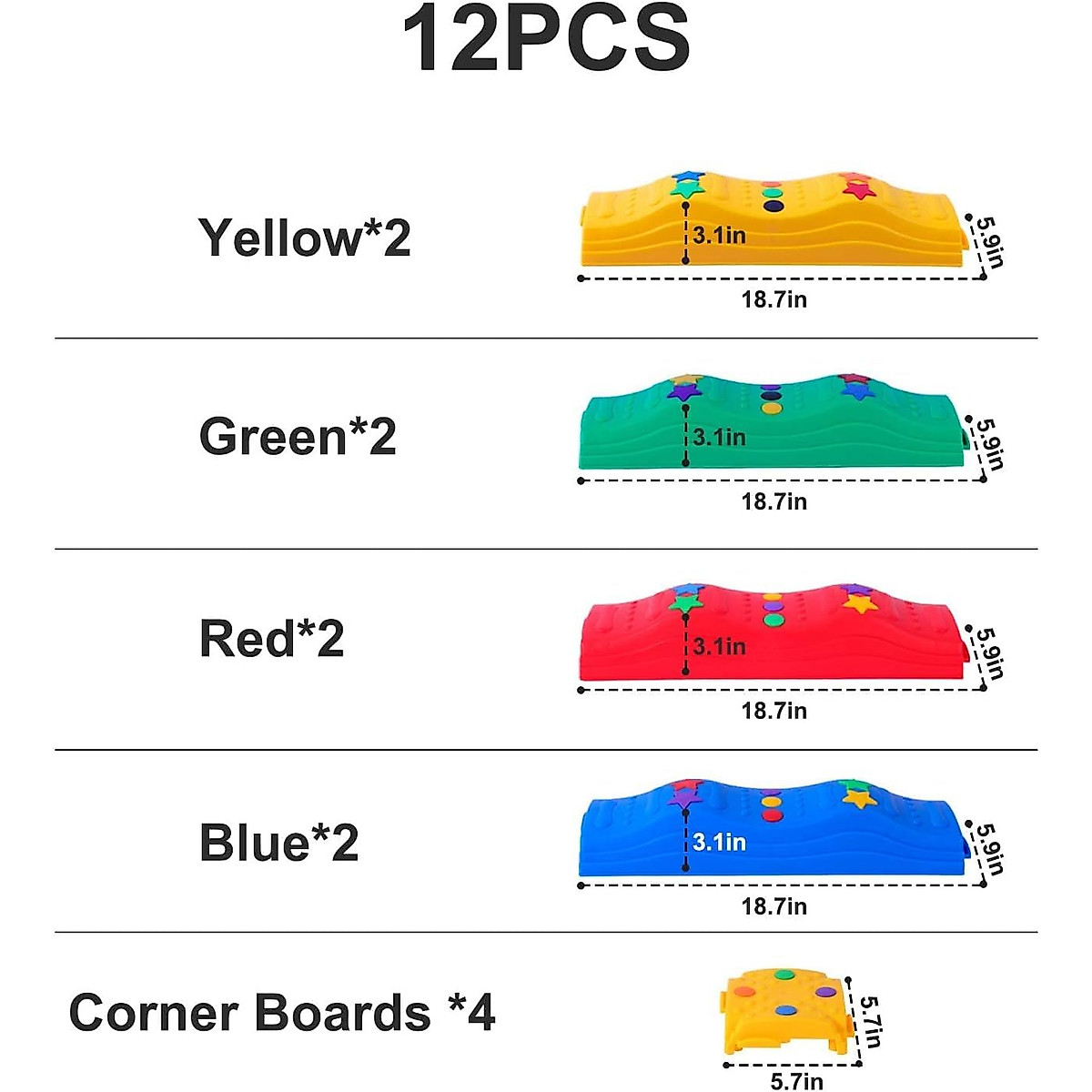 MOCUTEEN Kids Balance Beam Toddler Stepping Stones Max Load 220LBS 12 PCS Non-Slip Textured Surface & Rubber Pads Bottom Promote Agility Coordination Five Star Pattern