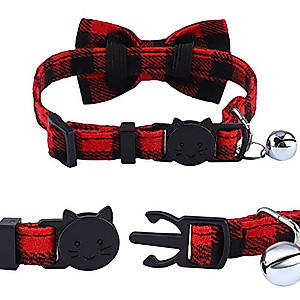 ADXCO 4 Pack Plaid Cat Collars Quick Release Cat Collar with Bell and Bow Tie Kitty Safety Cat Collar Breakaway Cat Collar Cute Plaid Adjustable Cat Bow Tie Collars with 4 Pack Anti-Lost Tags