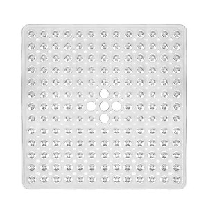 AmazerBath Shower Mat Non Slip 21 x 21 Inches, Square Shower Mat with Suction Cups and Drain Holes, Shower Stall Mat Machine Washable (Clear)