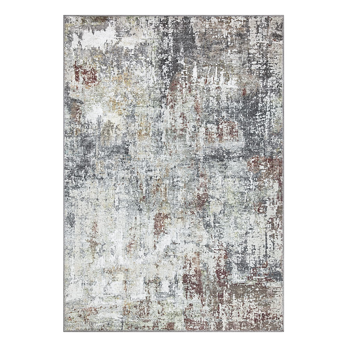 Bloom Rugs Washable Non-Slip 9' x 12' Rug - Gray/Red/Brown Modern Abstract Area Rug for Living Room, Bedroom, Dining Room, and Kitchen - Exact Size: 9' x 12'