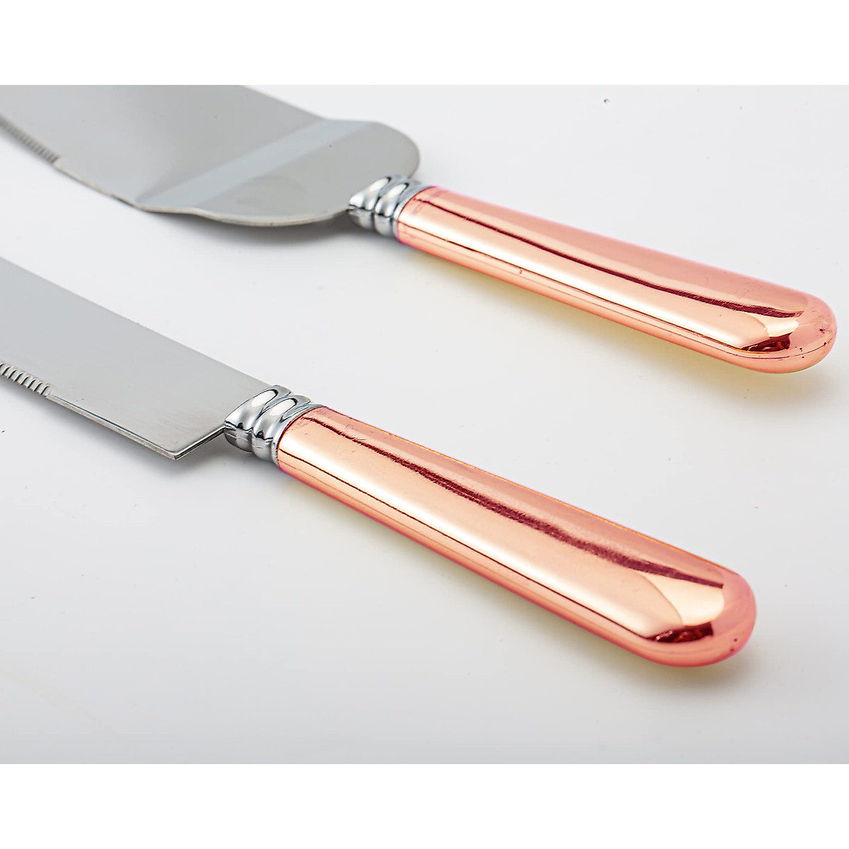 VARLKA Wedding Cake Knife and Server Set, Cake Cutting Set for Wedding Stainless Steel Blade and ABS Rose Gold plated handle Pie Server for Wedding, Birthdays, Anniversary, Parties