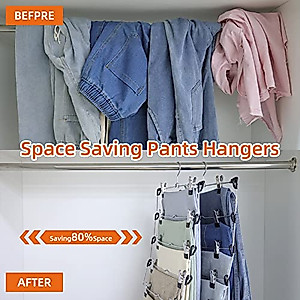 Fixwal Pants Hangers Space Saving, 4 Pack 5 Tier Anti-Rust Chrome Metal Skirt Hanger with Clips, 360 Swivel Hook, 5-on-1 Closet Storage Organizer for Clothes Leggings Trousers Skirts Ties Slacks Towel