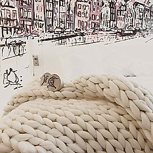 VIYEAR Chunky Knit Blanket Soft Handmade Knitting Throw Bedroom Sofa Decor Super Large Ivory White 40"x59''