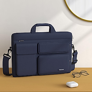MOSISO Laptop Shoulder Messenger Bag Compatible with MacBook Pro 16 inch 2023-2019 M2 A2780 M1 A2485 A2141,15-15.6 inch Notebook with 2 Raised&1 Flapover&1 Horizontal Pocket&Handle&Belt, Navy Blue