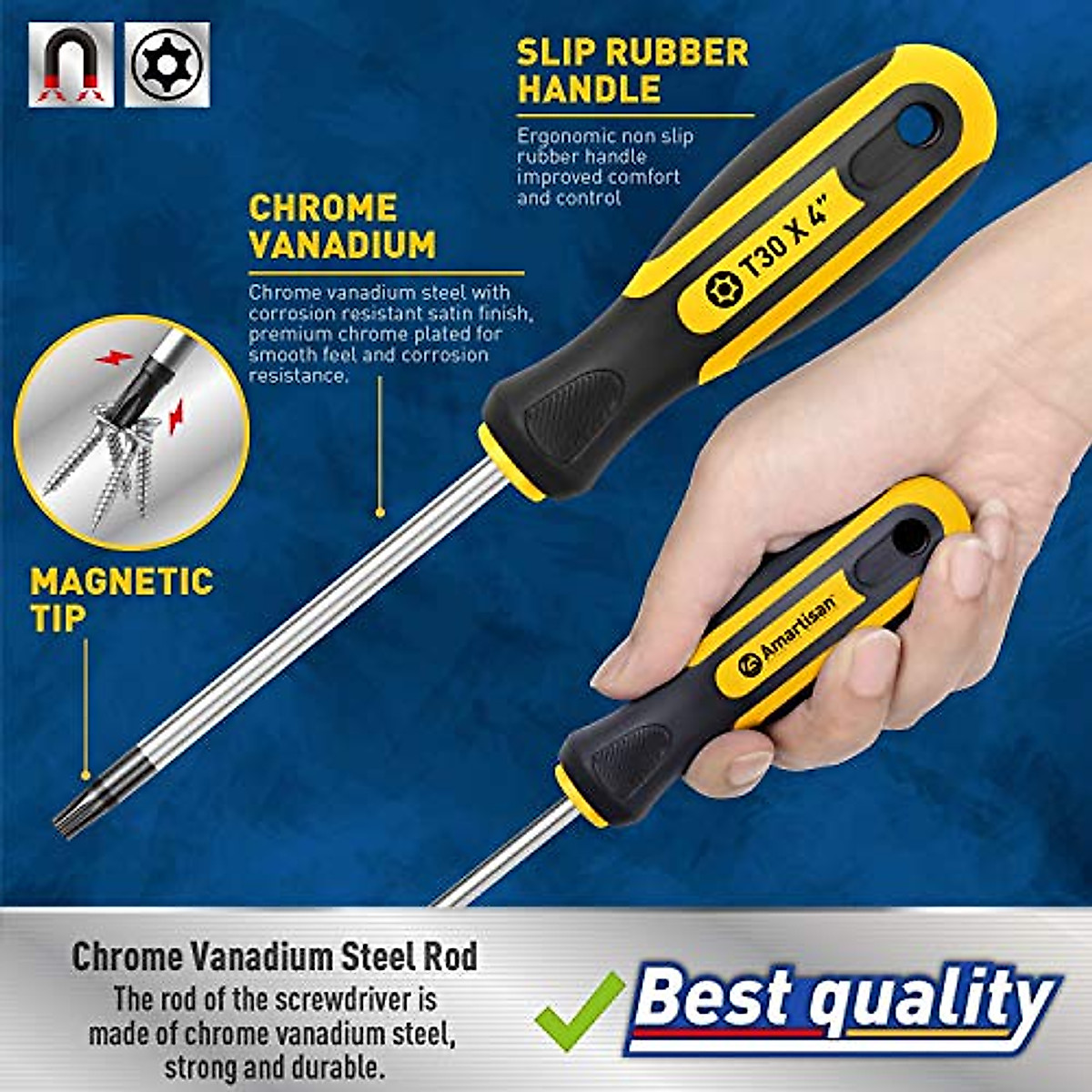 Amartisan 6-Piece Magnetic Torx Screwdrivers Set, Security Tamper Proof, Magnetic Torx Driver Star Screwdrivers Set T10 - T30 Best Choice (Torx Screwdrivers)