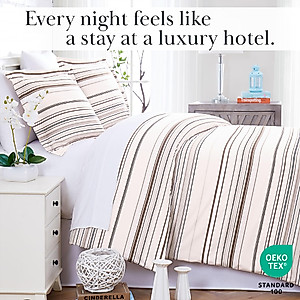 Southshore Fine Living, Inc. 3-Piece Full/Queen Size Comforter Set, Down Alternative All-Season Striped Comforter with 2 Shams, Soft Microfiber Bed Spread for Full or Queen Bed, Coastal Stripes Taupe