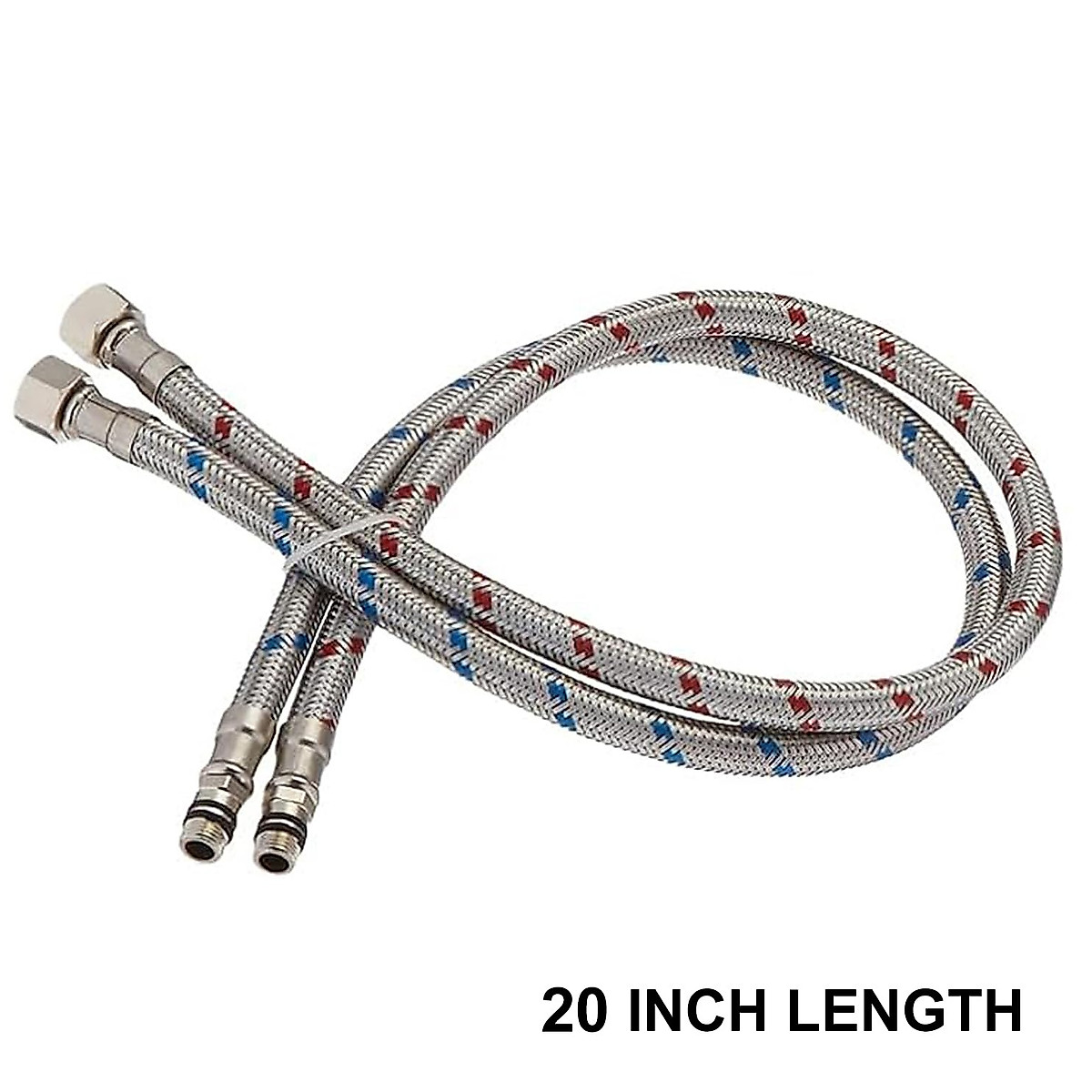Bathfinesse 20-Inch Long Faucet Connector Braided Stainless Steel Bathroom Kitchen Faucet Flexible Supply Hose 3/8-Inch Female Compression Thread x M10 Male Connector, x 2 Pcs (1 Pair)