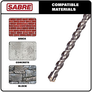 Sabre Tools 1-1/8 Inch x 18 Inch SDS Plus Rotary Hammer Drill Bit, Carbide Tipped for Brick, Stone, and Concrete (1-1/8" x 16" x 18")