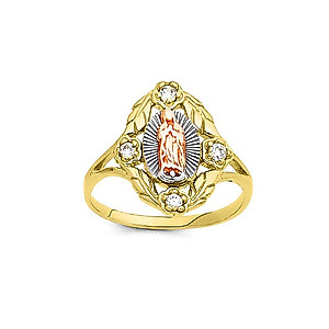 Savlano 18K Gold Plated Yellow White & Rose Tri Color Lady of Guadalupe Virgin Mary with 4 Round Cut Cubic Zirconia Women Religious Ring (7)