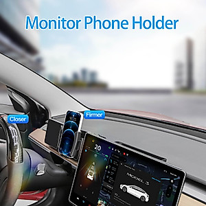 TSELLER for Tesla Model Y Model 3 Phone Holder Cell Phone Mount Silence Screen Phone Cradle Kits Adaptive for 5.5-7.0" Smartphones Accessories with Silicone Sunglasses Organizer