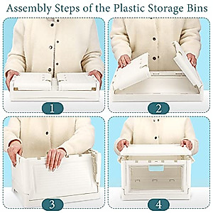 Berlune 23 Quart Stackable Storage Bins with Double Doors 15 x 11 x 9.8 In, Collapsible Plastic Storage Bins Foldable Lidded Storage Boxes with Wheels for Room Book Toy Organization (6 Pieces)