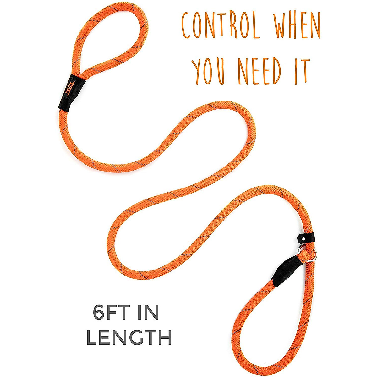 Mighty Paw 6' Slip Dog Leash - Gentle Correction with No More Pulling - Rock Climbers Rope for Ultimate Strength - Universal Design - One Size Fits All - Control When You Need It - Reflective Thread