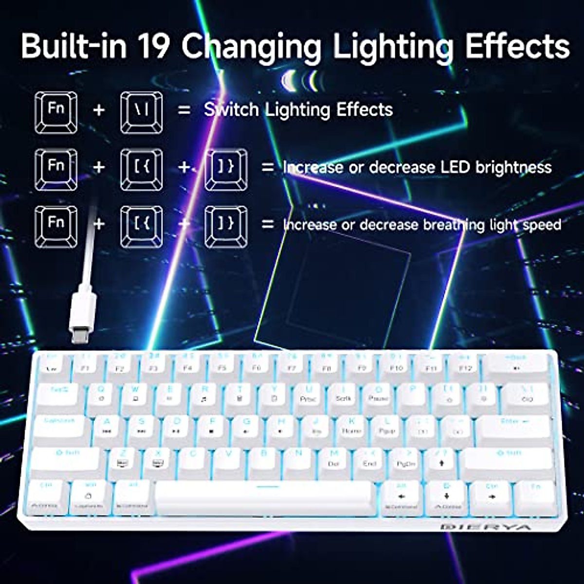DIERYA DK61SE 60% Mechanical Gaming Keyboard, 61 Keys Anti-Ghosting, LED Backlight, Detachable USB-C, Ultra-Compact Mini Wired Keyboard with Red Linear Switch for Windows Laptop PC Gamer Typist