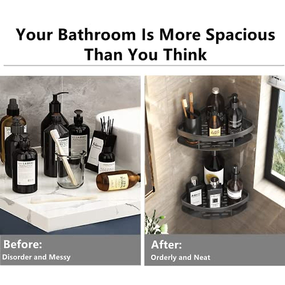 OVERWIND 2 Pack Corner Shower Caddy with 1 Soap Holder Adhesive Bathroom Shelf No Drilling Kitchen Racks Corner Shower Shelves Aluminum Shower Organizer Storage for Kitchen & Bathroom