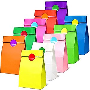 CHEPULA 50 Pack Paper Party Favor Bags,Kids Goodie Bags with 60 PCS Stickers Small Gift Bag for Birthday Party Baby Shower Favor Supplies（Size: 9.4" * 5.1" * 3.15" )