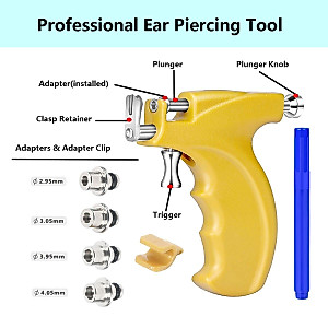 Professional Ear Piercing Gun Kit with 6 Pairs S925 Sterling Silver Earrings (18K Yellow Gold Plated)+10 Pairs 316L Surgical Stainless Steel Gun Stud