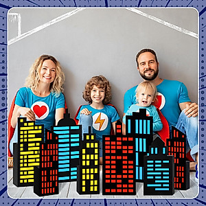 Dunzoom 16 Pcs Large Hero Party Favor Boxes with 10 Pcs Cards Skyscraper City Gift Box Different Sizes 3D City DIY Skyline Buildings Heroes Centerpiece for Hero Theme Birthday Party Decor Supplies