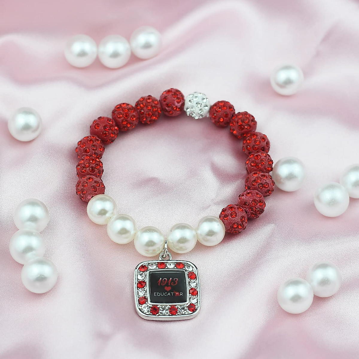 Sorority Paraphernalia Gift for Women Soror 1913 Greek Sorority Bracelet Red Elephant Charm Bracelet Sisterhood Gift Graduation Jewelry (Black)