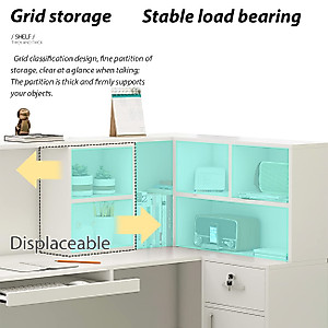AGOTENI Reception Desk Reception Stations with Open Shelf & Drawers, L Shape Reception Table Wooden Computer Desk for Office Reception Room, White