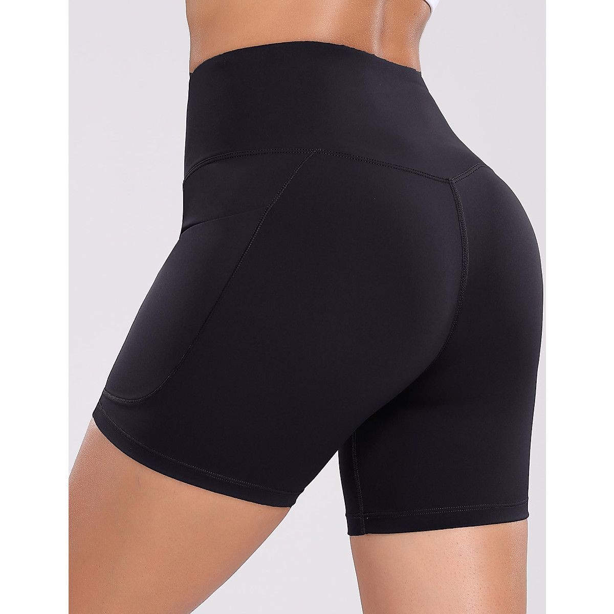 Oalka Women's Short Yoga Side Pockets High Waist Workout Running Shorts New Black M