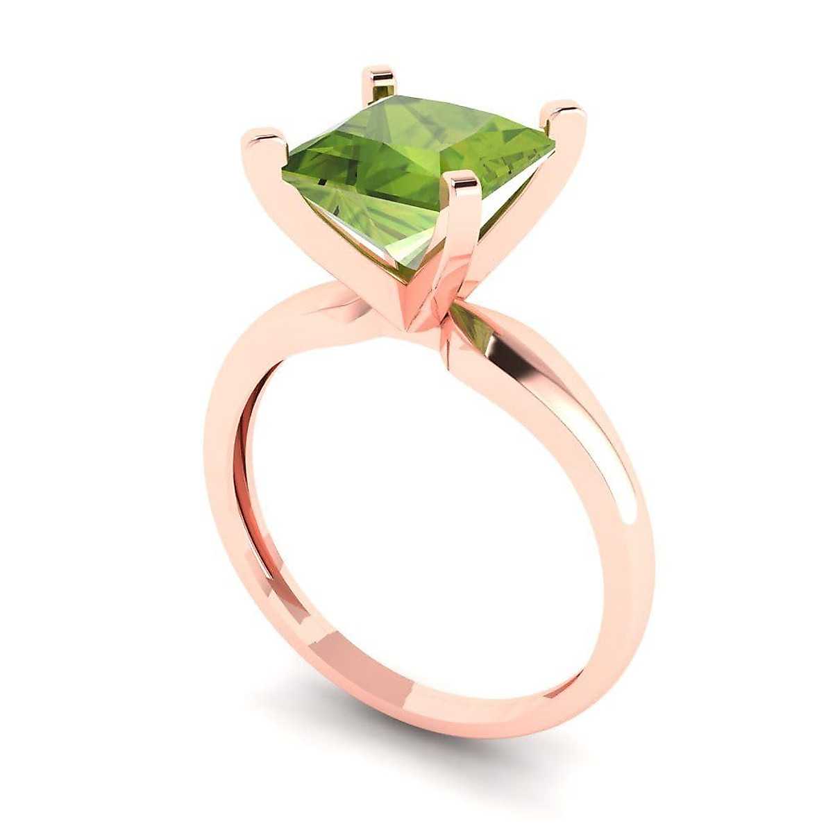Clara Pucci 2.5ct Princess Cut Solitaire Natural Peridot Engagement Wedding Bridal Promise Anniversary Ring in 18K Rose Gold Size 9.75