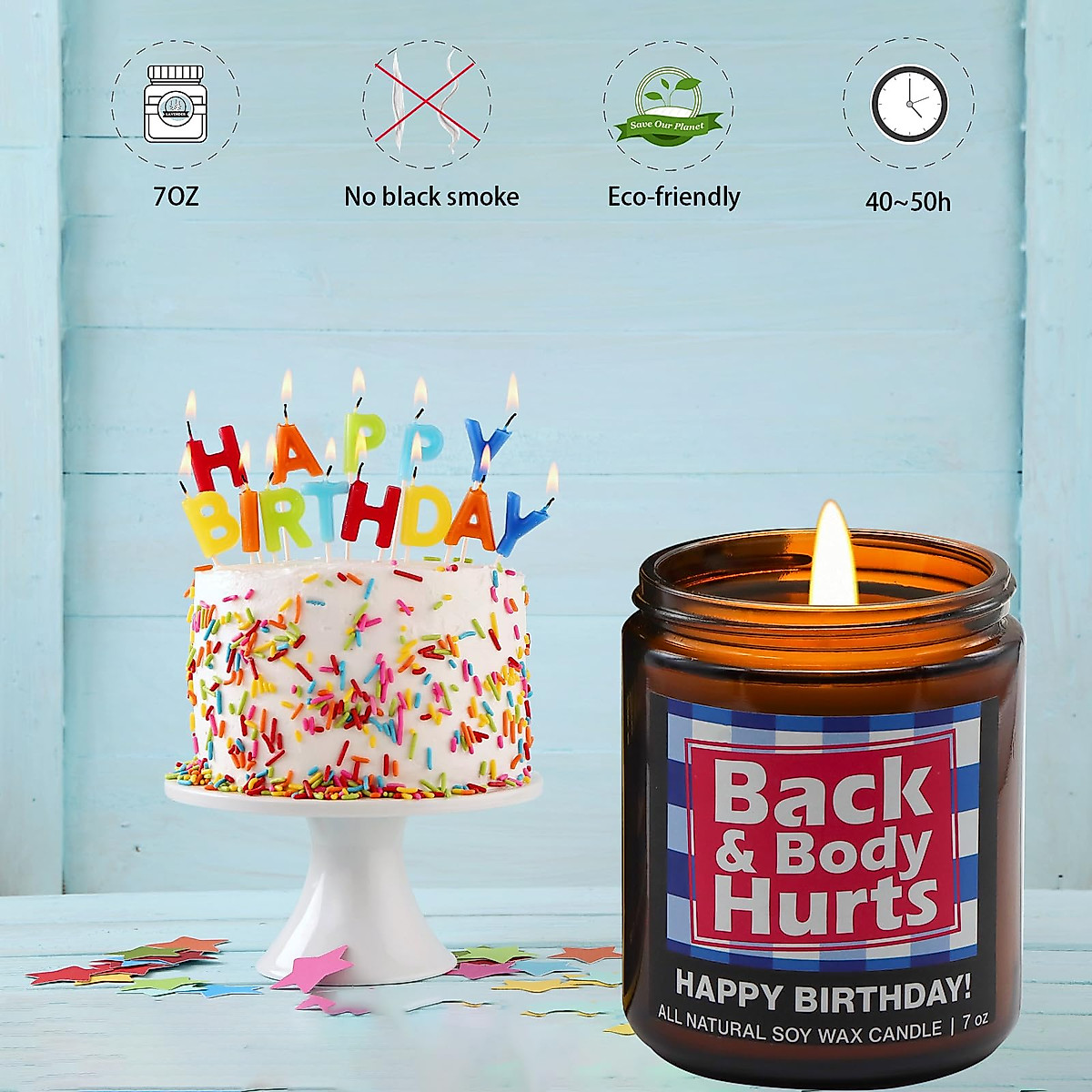 Birthday Gifts for Men Women, Best Friend Birthday Gifts Ideas, Funny Happy Birthday Candle- Back and Body Hurts Candle