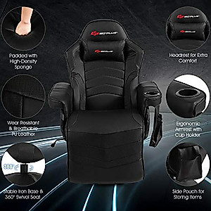 Goplus Massage Gaming Chair, Racing Style Gaming Recliner w/Adjustable Backrest and Footrest, Ergonomic High Back PU Leather Computer Office Chair Swivel Game Chair w/Cup Holder and Side Pouch
