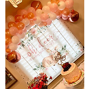 Avezano Woodland Baby Shower Backdrop Pink Floral Girl Deer Baby Shower Photo Background Greenery Fawn Oh Deer Baby Shower Backdrops (7x5ft, 83x59inch)