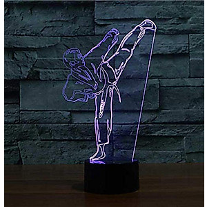 3D Gradient Karate Taekwondo Night Light Remote Control Touch Switch 16 Color Change LED Table Desk Lamp Acrylic Flat ABS Base USB Charger Home Decoration Toy Birthday Xmas Kid Children Gift