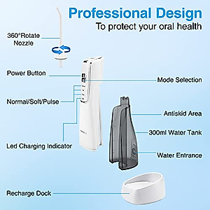 Water Flosser Cordless Teeth Cleaner - Pritech Professional Oral Irrigator Dental Calculus Remover for Travel & Home, Braces & Bridges Care, Tartar Scraper Plaque Remover for Teeth…