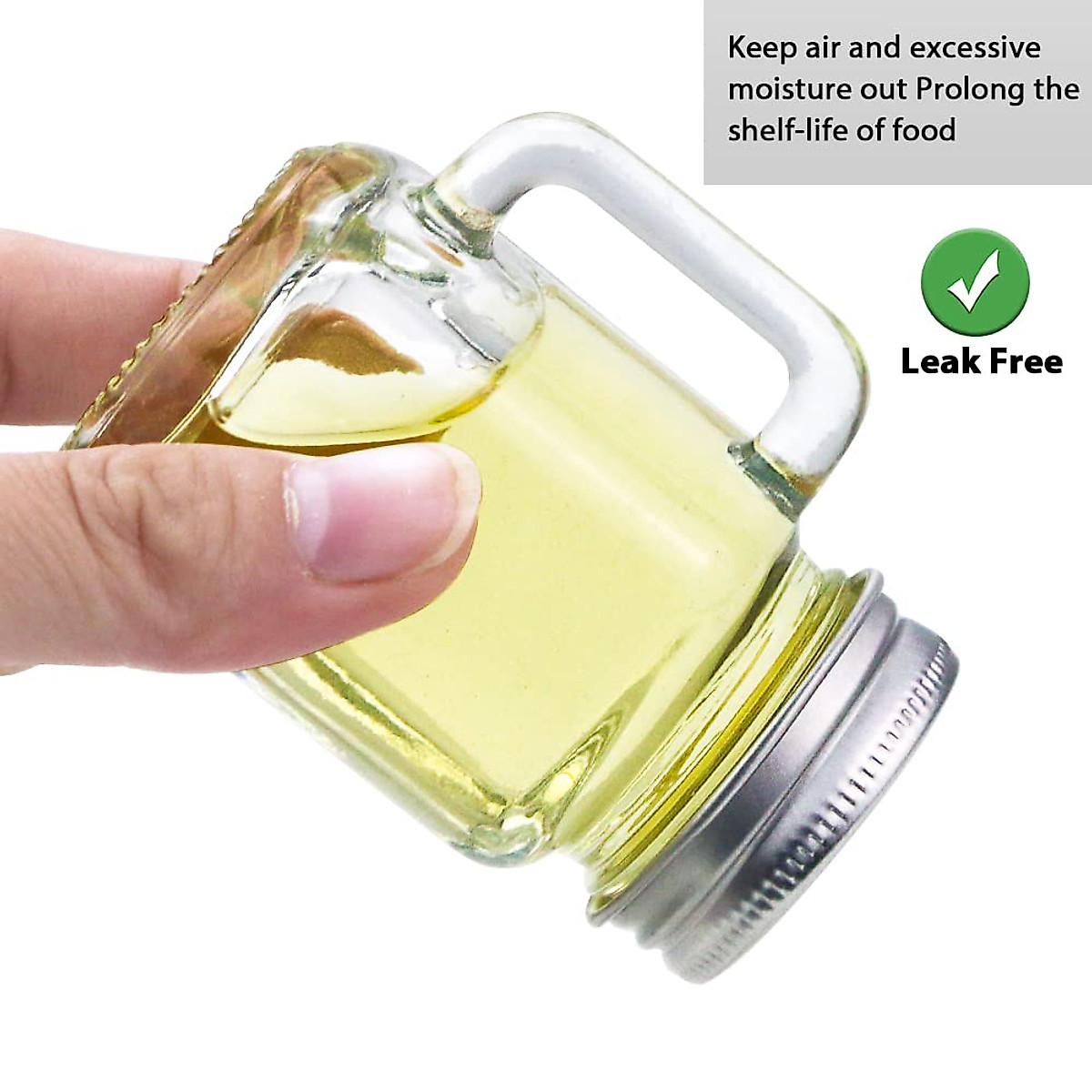 FIREBOOMOON 12 Pack Mini Mason Jar with Handles,1.7oz/50ml,Premium Shot Glasses with Leakproof Lids for Drink,Dessert,Condiments,Jams,Candle,Craft