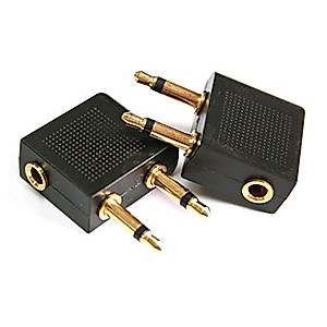 yueton Pack of 4 Golden Plated Airline Airplane Female to Double Male Flight Adapter for Headphone Stereo Plug