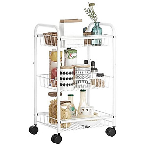 EYHLKM 3 Tier Kitchen Trolley on Wheels with Handle Trolley for Kitchen Bathroom Cabinet White Black (Color : A, Size : 28.3cm*16.5cm)