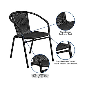 Saranya 18 Shop New Black 2 Pack Chair Frame Finish Rattan Indoor or Outdoor Dark Patio Bamboo-Aluminum Series Restaurant Kitchen Home Hotel Metal 23.5" D x 21.75" W x 28.5" H of Set