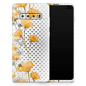 DesignSkinz Karamfila Yellow & Gray Floral V8 Protective Vinyl Decal Wrap Skin Cover Compatible with The Samsung Galaxy S20 (Screen Trim & Back Glass Skin)