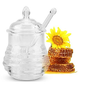 Honey jars ,Honey Jar，with Dipper and Lid Glass Honey Bee Pot, , Clear，15.2oz Glass Beehive Honey Pot for Home Kitchen glass honey pot