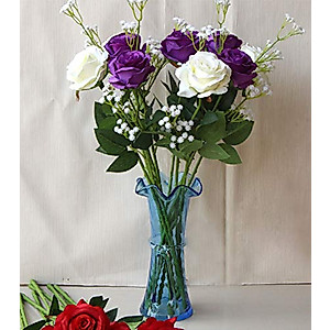 Amzali Artificial Flowers, Real Looking Blush Fake Rose Long Stem Silk Artificial Rose Flower Home Decor for Bridal Wedding Bouquet, Centerpieces Birthday Shower Party Garden floral Arrangement Purple