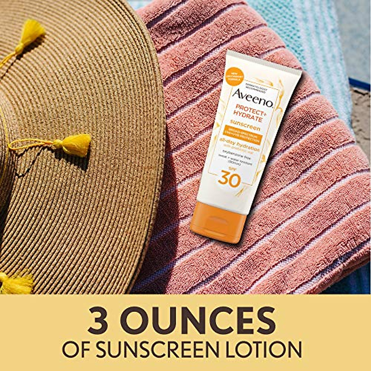 Aveeno Protect + Hydrate Moisturizing Body Sunscreen Lotion With Broad Spectrum Spf 30 & Prebiotic Oat, Weightless & Refreshing Feel, Paraben-free, Oil-free, Oxybenzone-free, 3.0 ounces