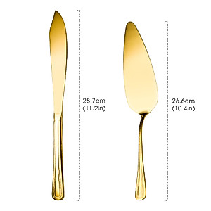 ERVILO Cake Knife and Server Set, Luxury Gold Cake Serving Set, Cake Pie Pastry Servers, Stainless Steel Cake Cutting Set Perfect For Birthday, Wedding, Parties and Events