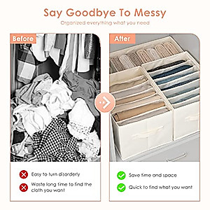 LEEFONE Large 10 Grids Wardrobe Clothes Organizer Jeans Organizer Closet Drawer Clothes Organizer Storage Box for Pants, Shirt, Coat, Sweaters, Sturdy PP Board Support Foldable Washable (1 PC, White)